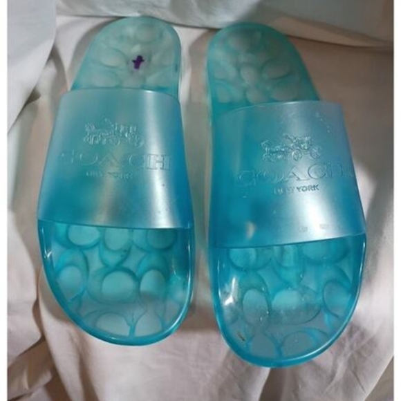 Coach | Shoes | Coach Translucent Aqua Slides | Poshmark